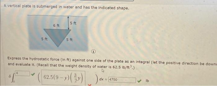 Solved A vertical plate is submerged in water and has the | Chegg.com