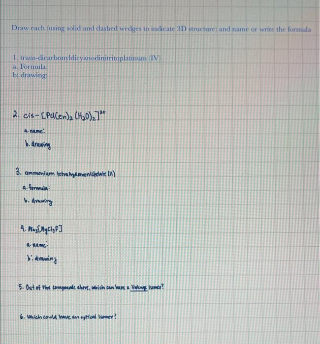 Solved Draw each (using solid and dashed wedges to indicate | Chegg.com