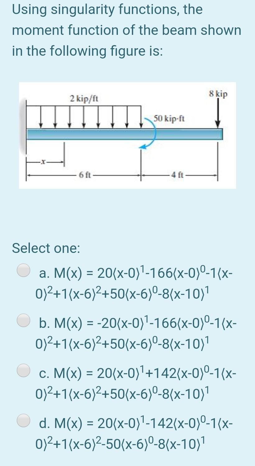 Solved Using singularity functions, the moment function of | Chegg.com