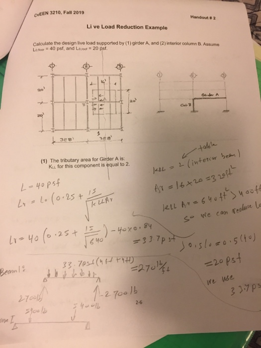 For the live load reduction class example (see HO 2 | Chegg.com
