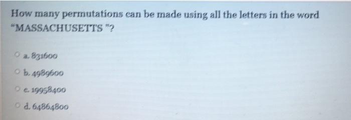 Solved How many permutations can be made using all the | Chegg.com
