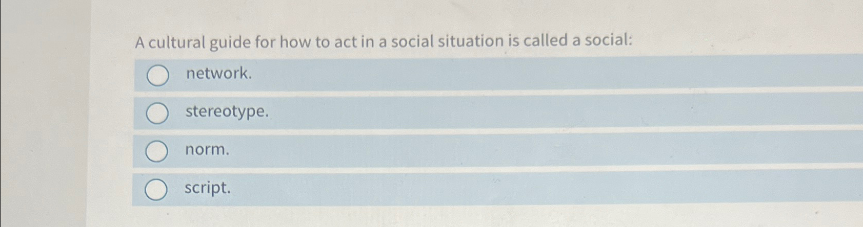 Solved A cultural guide for how to act in a social situation | Chegg.com