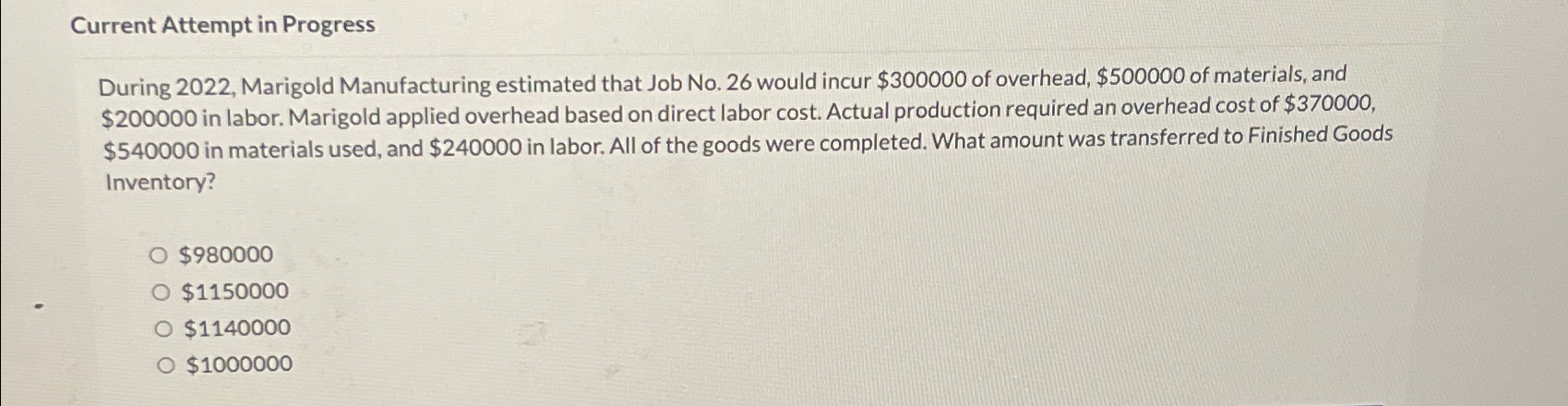 Solved Current Attempt in ProgressDuring 2022, ﻿Marigold | Chegg.com