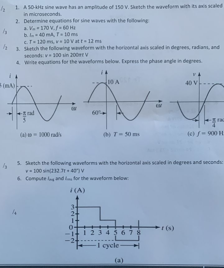 A 50-kHz ﻿sine wave has an amplitude of 150V. ﻿Sketch | Chegg.com