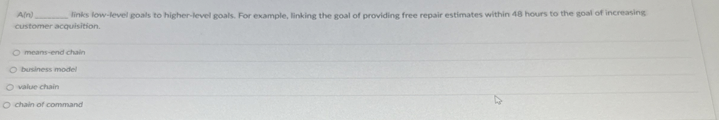 A( n )links low-level goals to higher-level goals. | Chegg.com