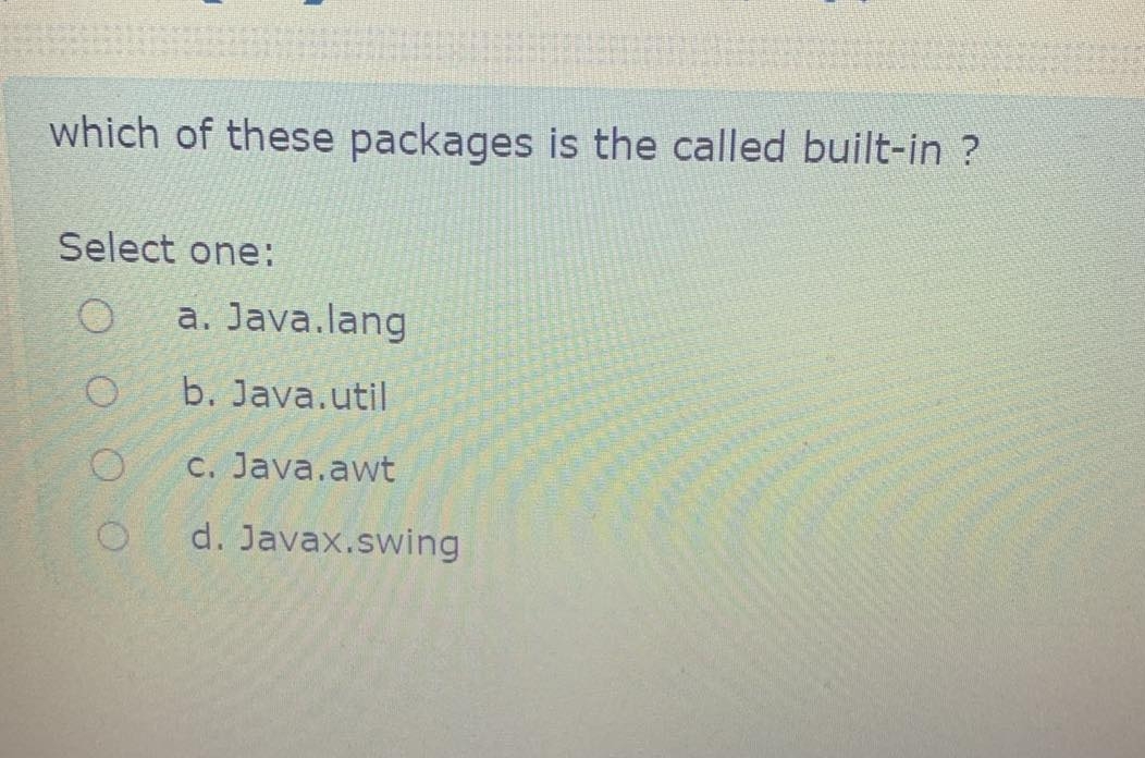Solved which of these packages is the called built-in?Select | Chegg.com