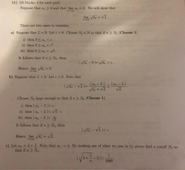 Solved 11) [16 Marks, 4 for each part] Suppose that an≥0 and | Chegg.com