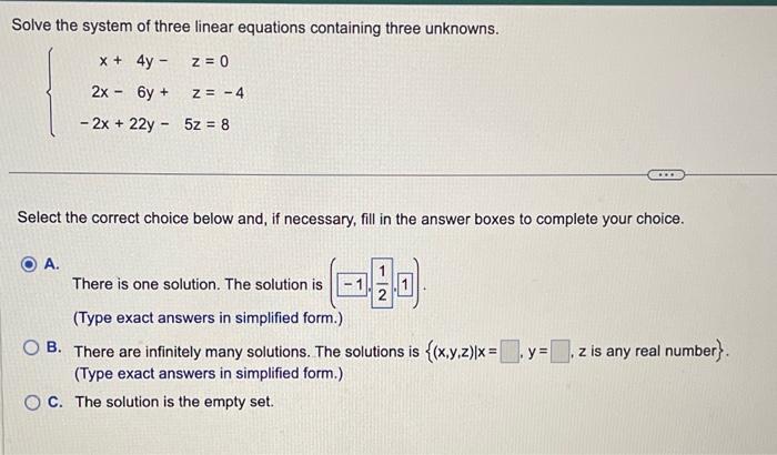 Solved Solve the system of three linear equations containing | Chegg.com