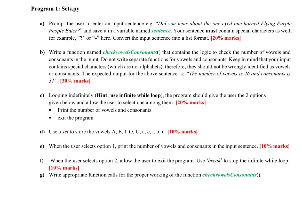 Solved Program 1: Sets.pya) ﻿Prompt the user to enter an | Chegg.com