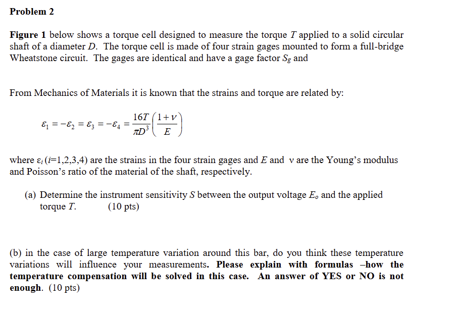 Solved Problem 2Figure 1 ﻿below shows a torque cell designed | Chegg.com