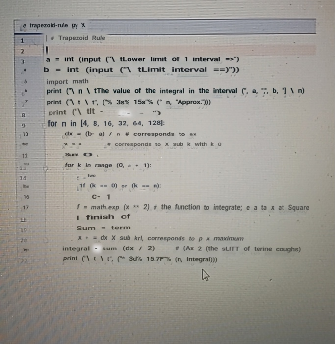 Solved 3) Modifying the trapezoid-rule.py program, implement | Chegg.com