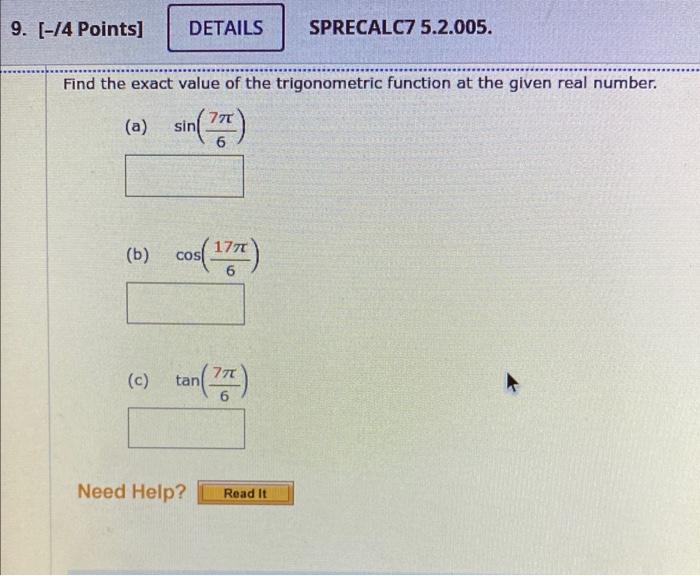 Solved Find the exact value of the trigonometric function at | Chegg.com