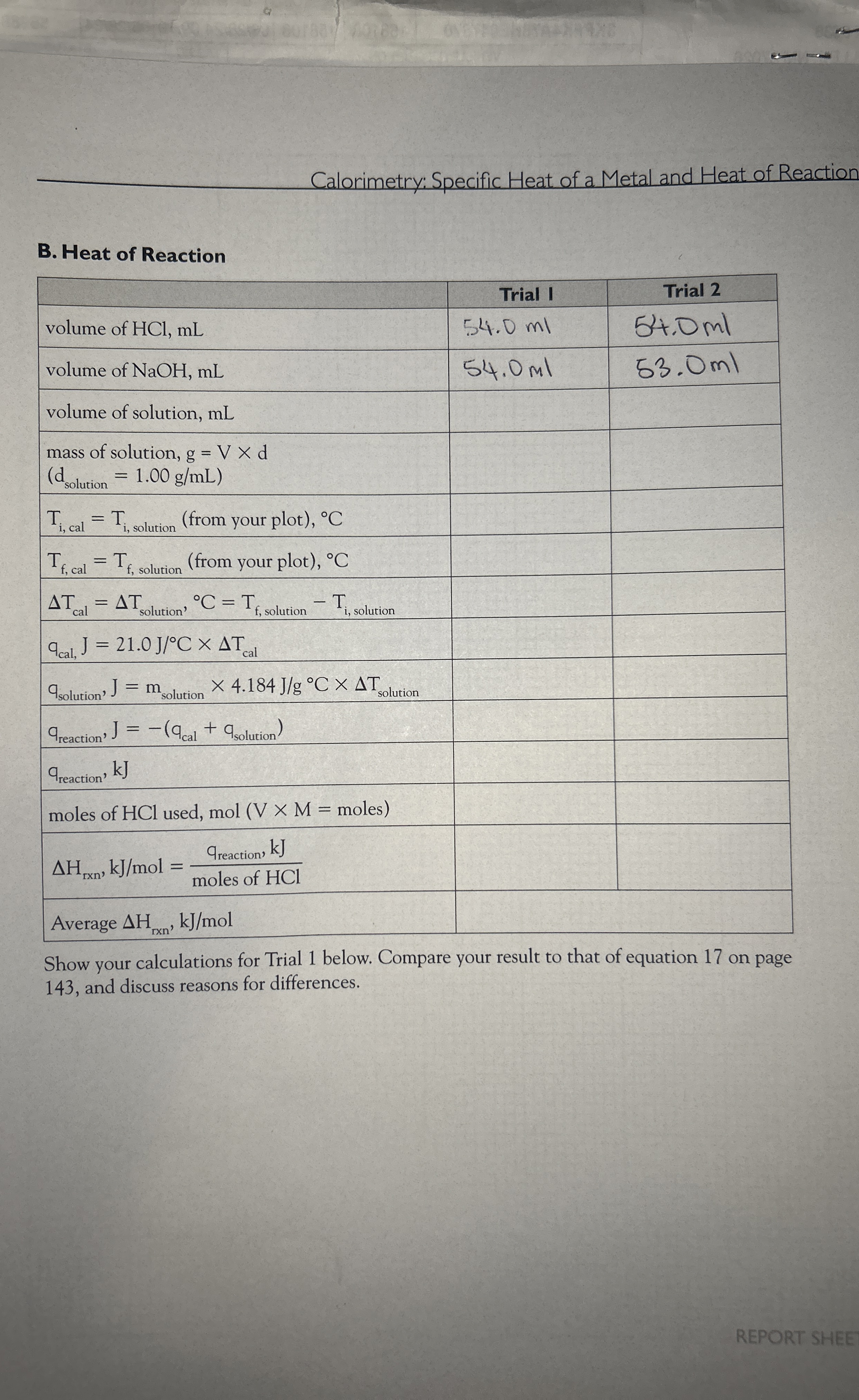 54.0 ﻿ML of HCL was mixed twice into the same foam | Chegg.com