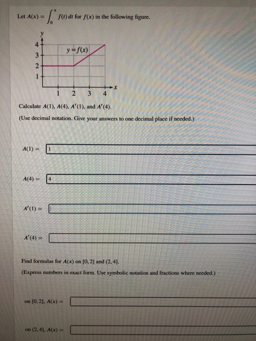 Solved Let A(x) = f(t)dt for f(x) in the following figure. | Chegg.com