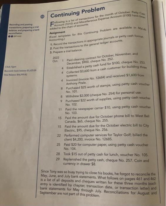 Solved Continuing Problem Following is a list of | Chegg.com