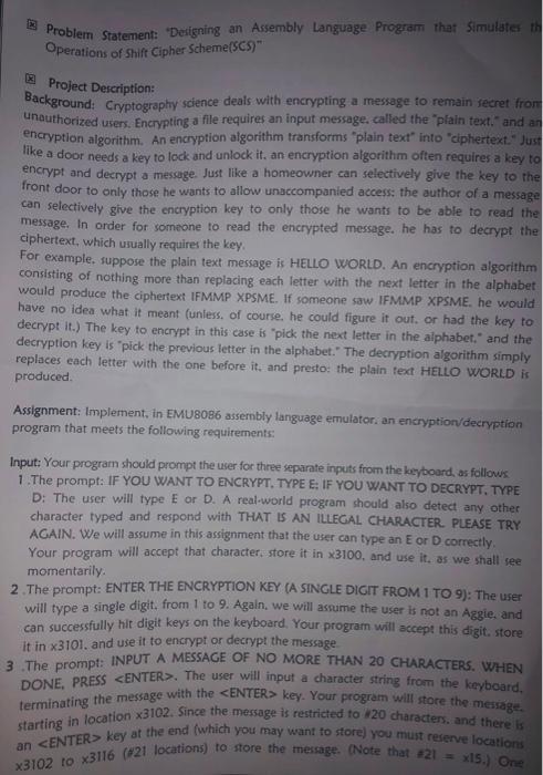 Solved Problem Statement: "Designing an Assembly Language | Chegg.com