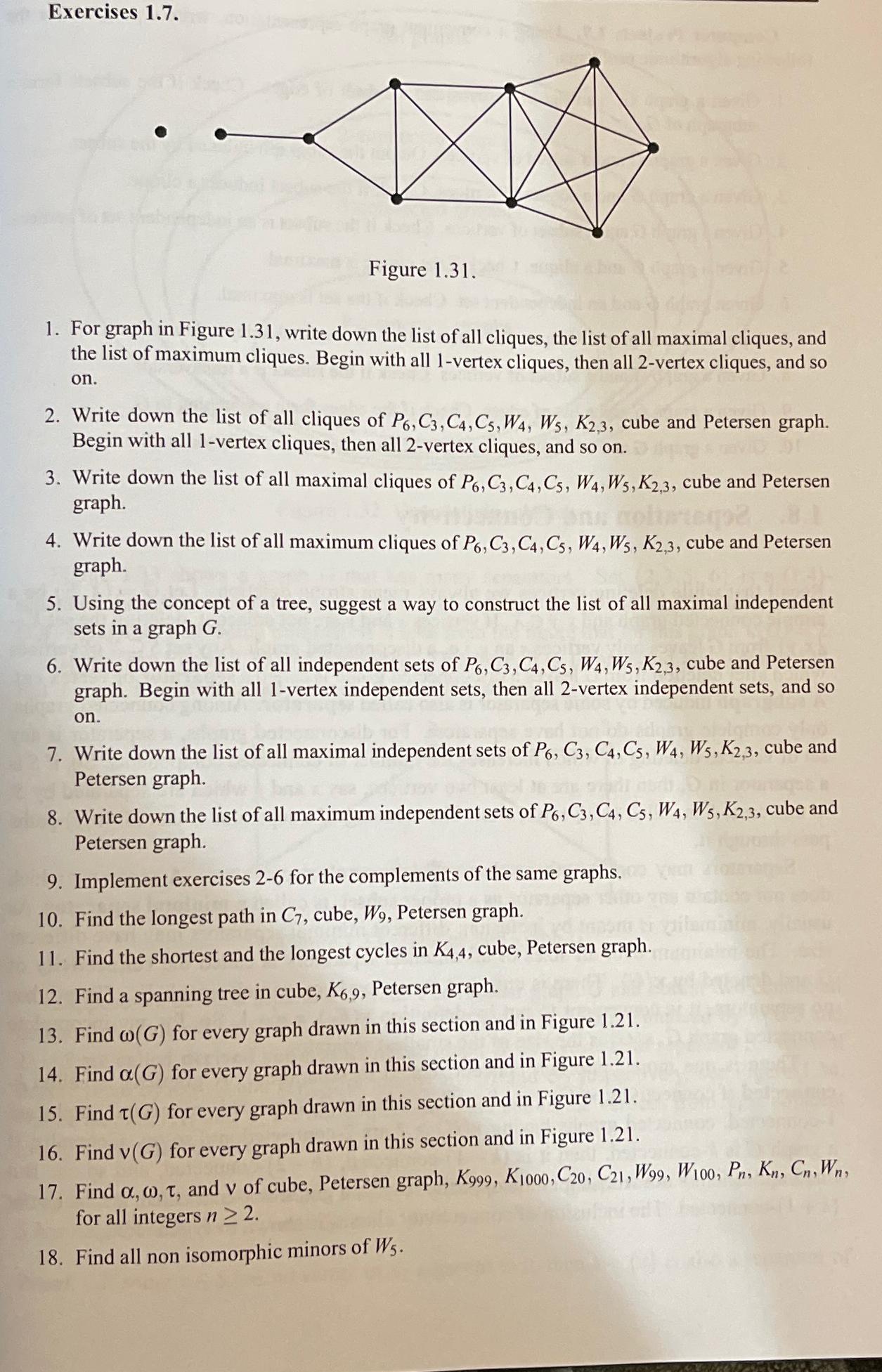 Solved Exercises 1.7.For graph in Figure 1.31, ﻿write down | Chegg.com