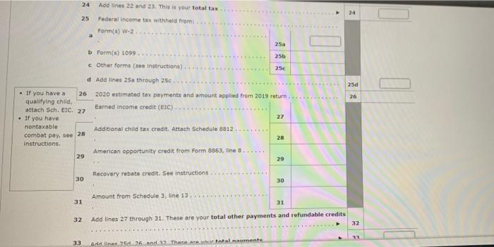 Instructions Form 1040 Schedule 1 2020 Tax Rate | Chegg.com