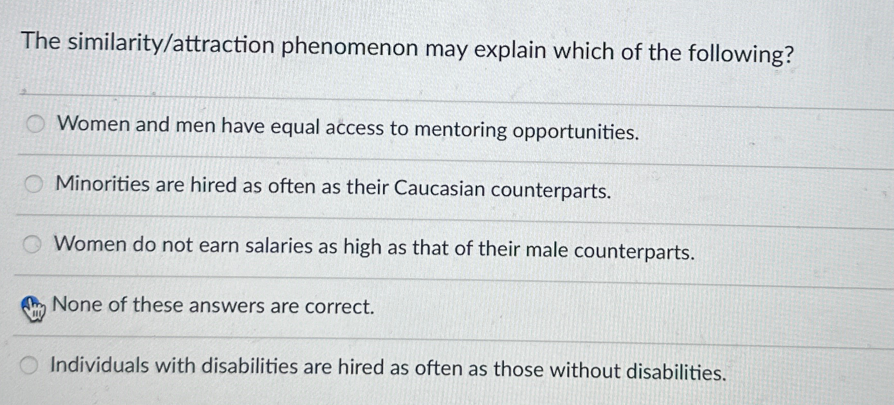 Solved The similarity/attraction phenomenon may explain | Chegg.com