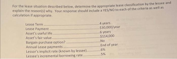 Solved For the lease situation described below, determine | Chegg.com