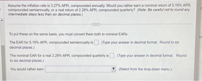 Solved Assume the inflation rate is 3.27% APR, compounded | Chegg.com