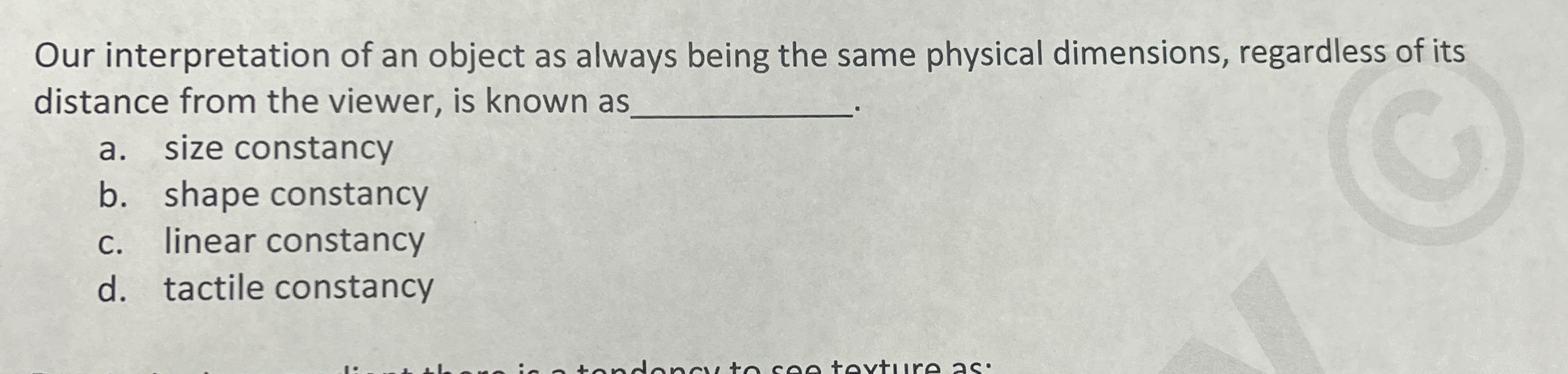 Solved Our interpretation of an object as always being the | Chegg.com