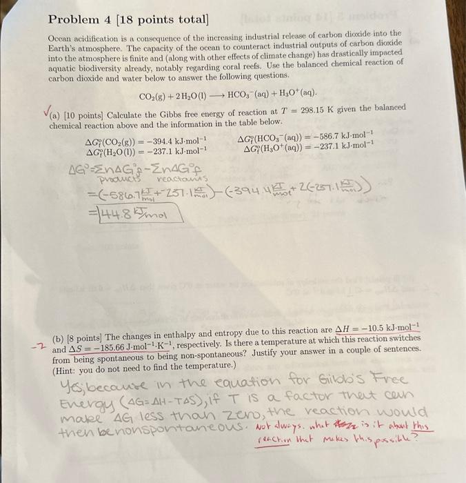 Solved Problem 4 [18 points total] Ocean acidification is a | Chegg.com