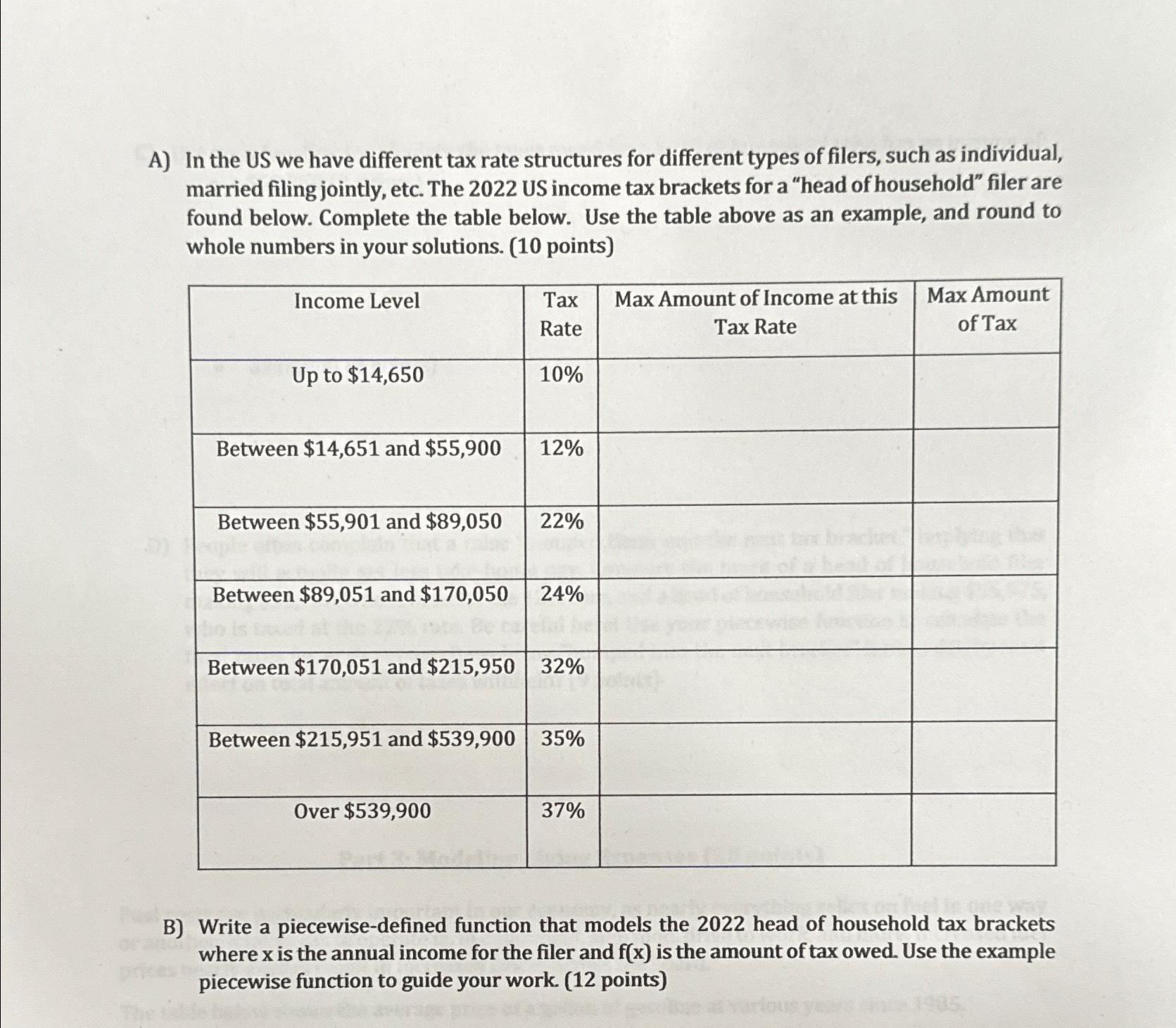 Solved A) ﻿In the US we have different tax rate structures | Chegg.com