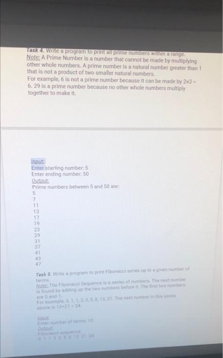Solved Task 1. Write a program to accept the rows number | Chegg.com