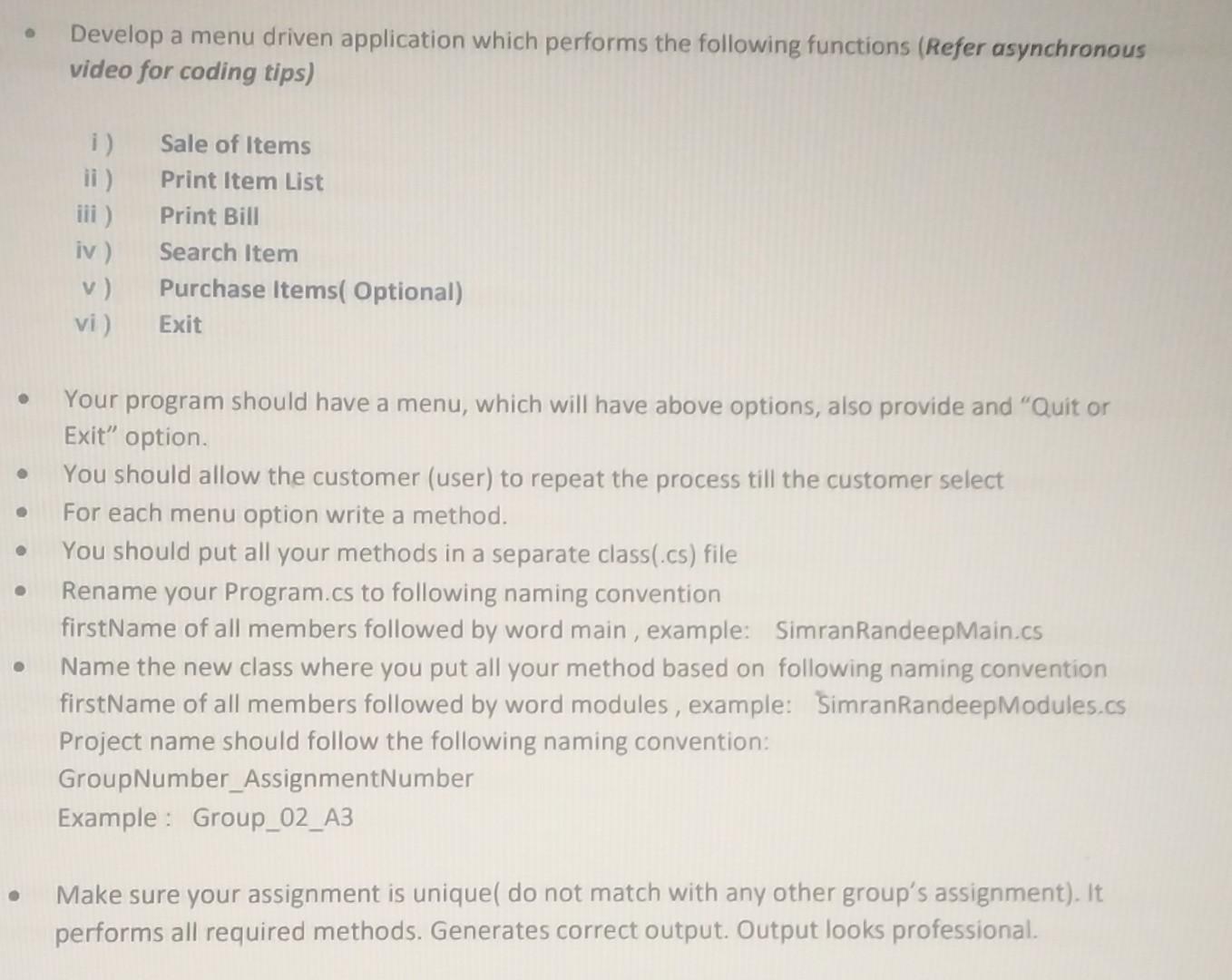 Develop a menu driven application which performs the | Chegg.com