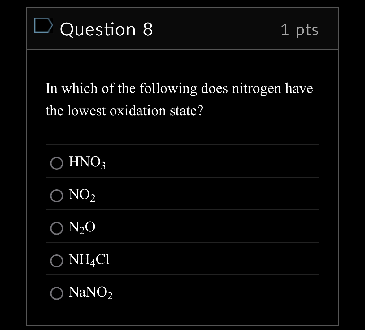 Solved Question 8In which of the following does nitrogen | Chegg.com