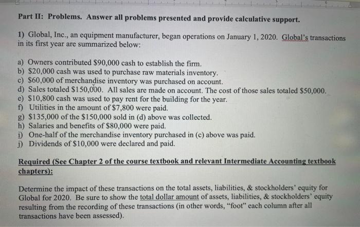 Solved Part II: Problems. Answer all problems presented and | Chegg.com