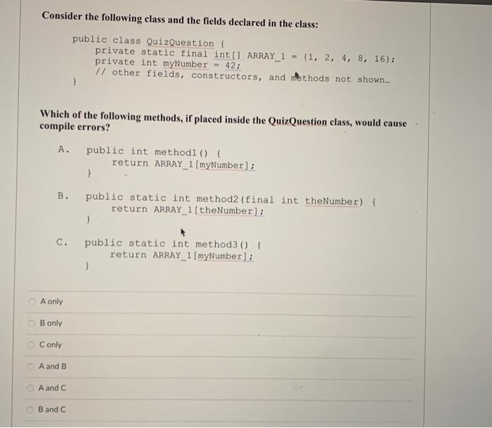 Solved Consider the following class and the fields declared | Chegg.com Solved Consider the following class and the fields declared | Chegg.com