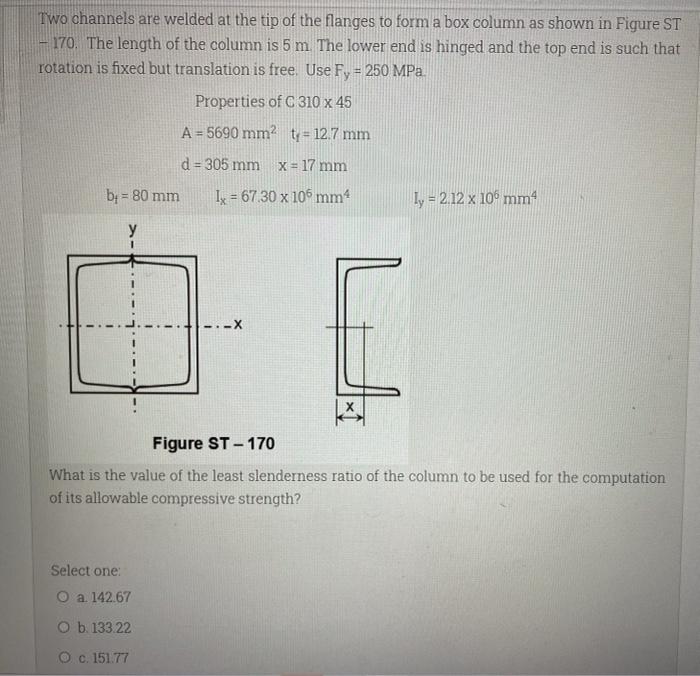 Two channels are welded at the tip of the flanges to | Chegg.com