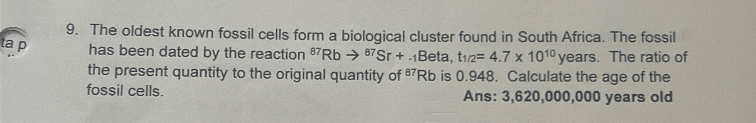 Solved The oldest known fossil cells form a biological | Chegg.com