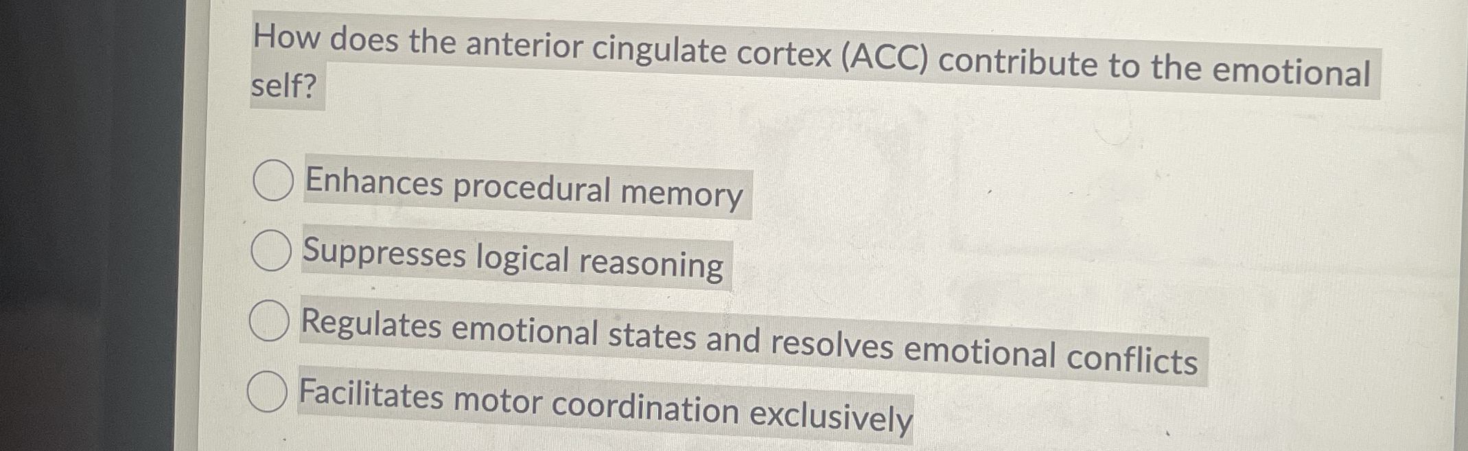 Solved How does the anterior cingulate cortex (ACC) | Chegg.com