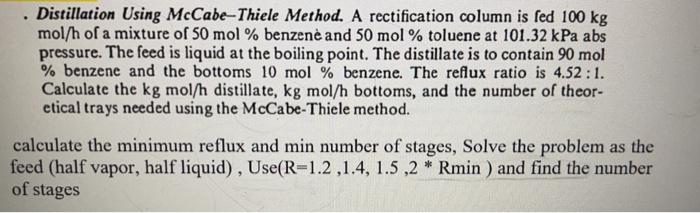 Solved . Distillation Using McCabe-Thiele Method. A | Chegg.com