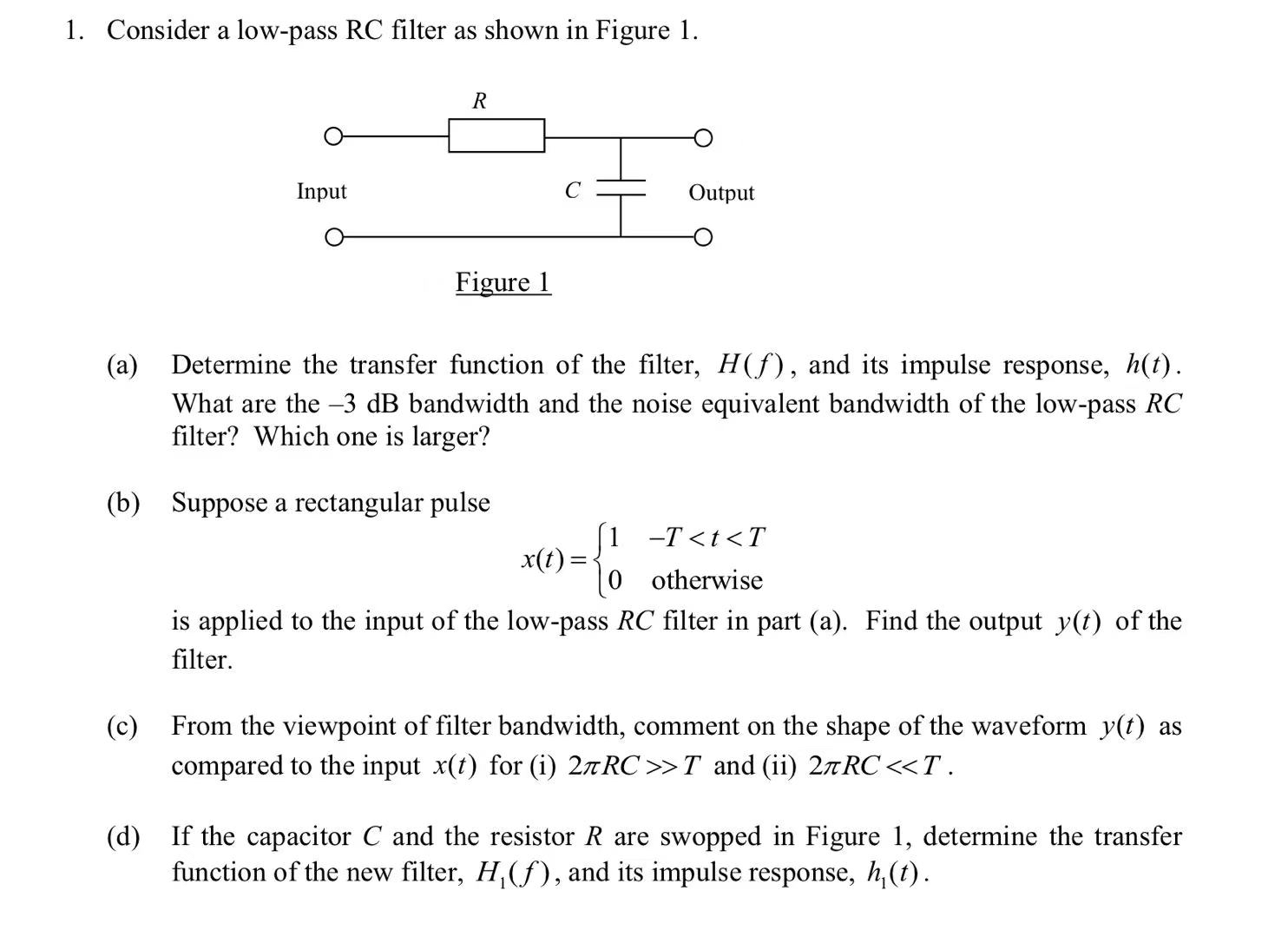 Solved Consider a low-pass RC filter as shown in Figure | Chegg.com