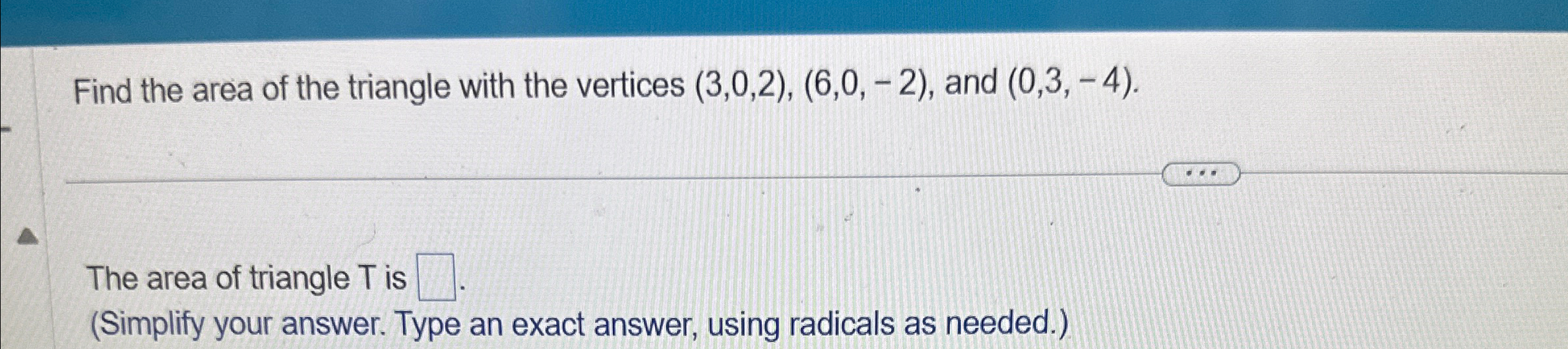 Solved Find the area of the triangle with the vertices | Chegg.com