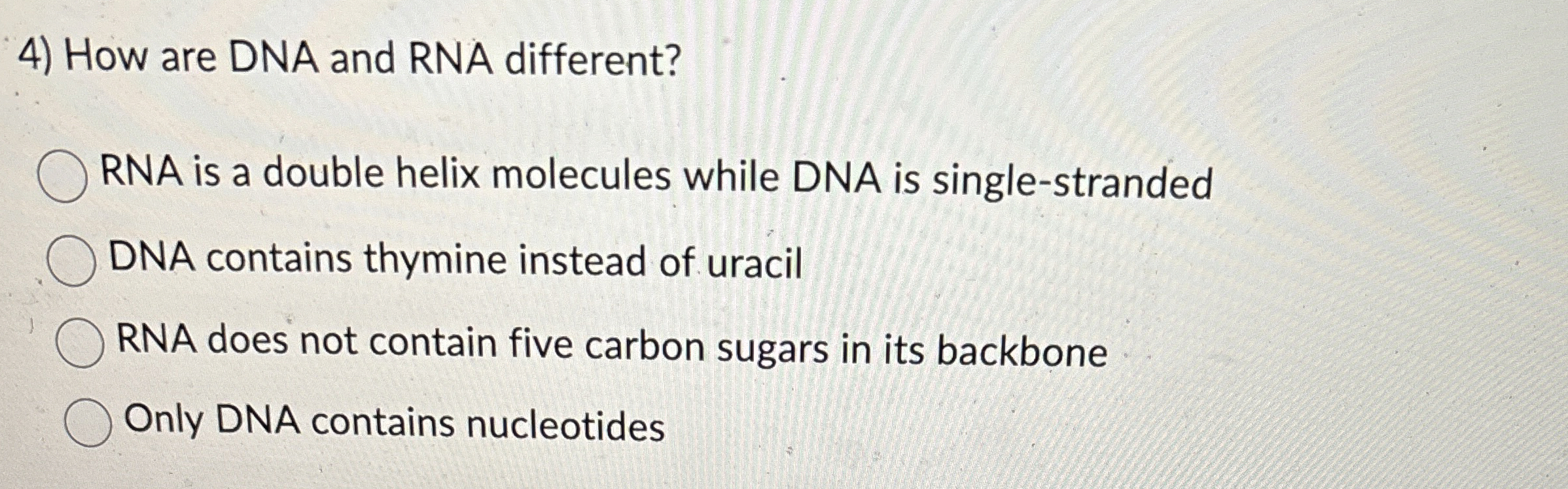 How are DNA and RNA different?RNA is a double helix | Chegg.com