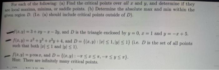 Solved For each of the following: (a) Find the critical | Chegg.com