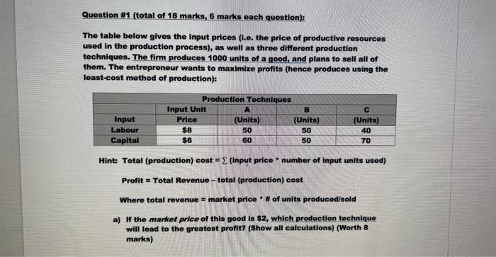Solved Question \#1 (total of 18 marks, 6 marks each | Chegg.com
