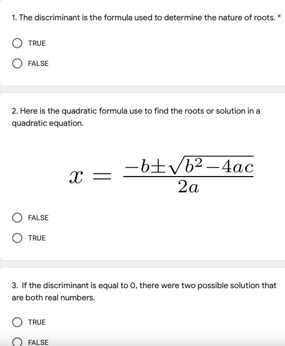 Solved 1. The discriminant is the formula used to determine | Chegg.com
