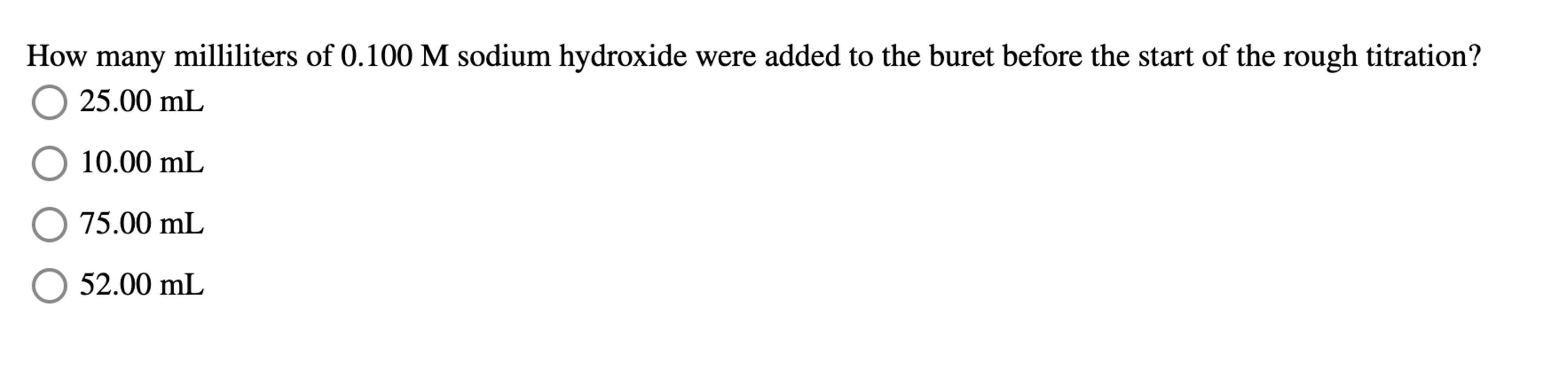 Solved How many milliliters of 0.100 M ﻿sodium hydroxide | Chegg.com