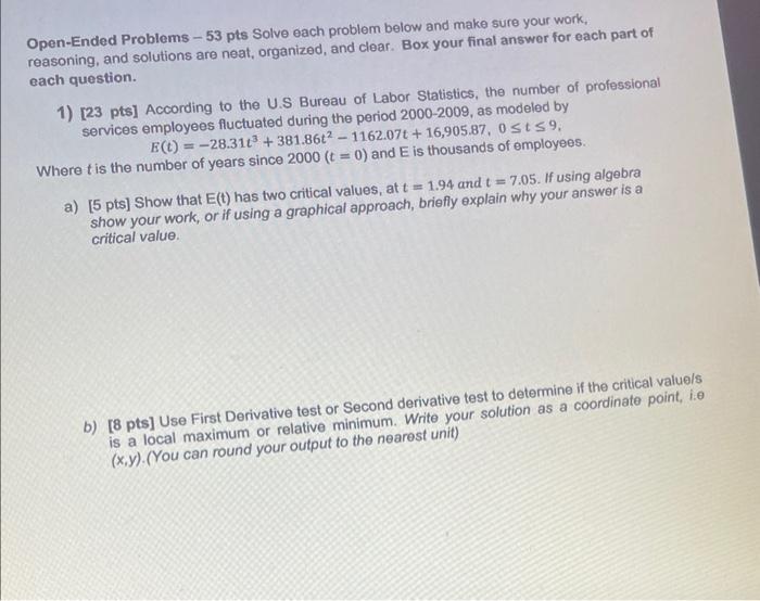 Solved Open-Ended Problems - 53 pts Solve each problem below | Chegg.com