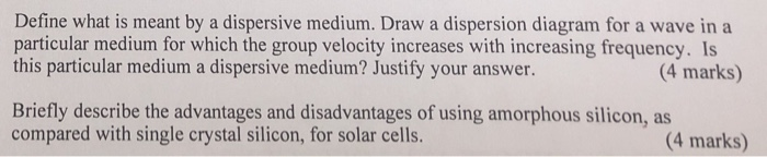 Solved Define what is meant by a dispersive medium. Draw a | Chegg.com