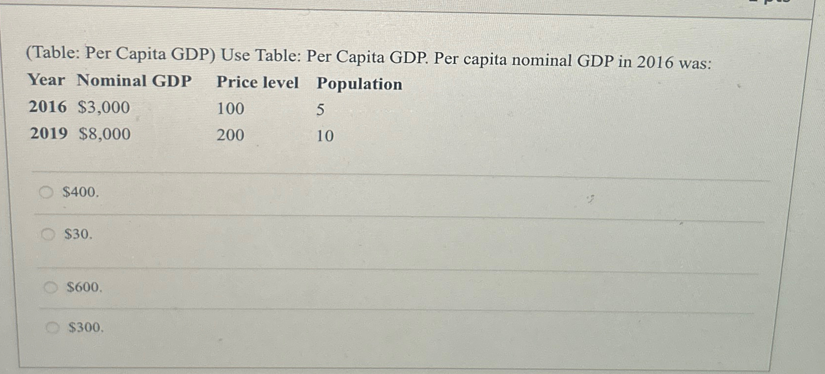 Solved (Table: Per Capita GDP) ﻿Use Table: Per Capita GDP. | Chegg.com