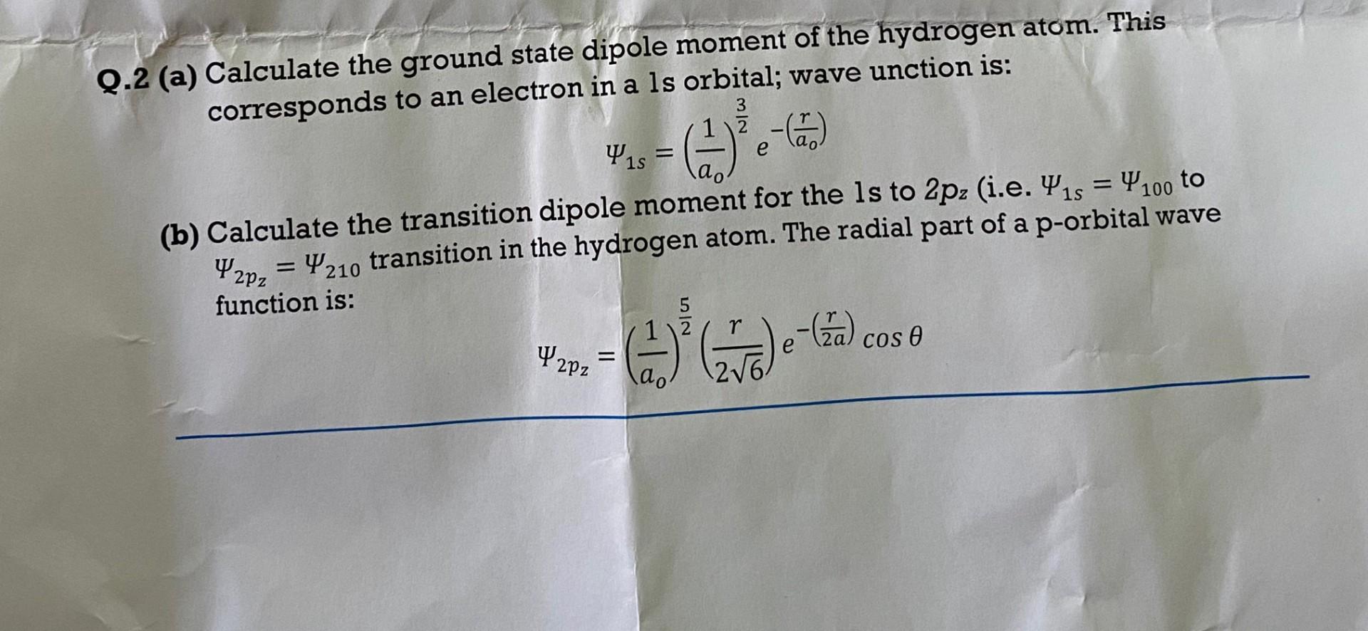 [solved] Q 2 A Calculate The Ground State Dipole Mom