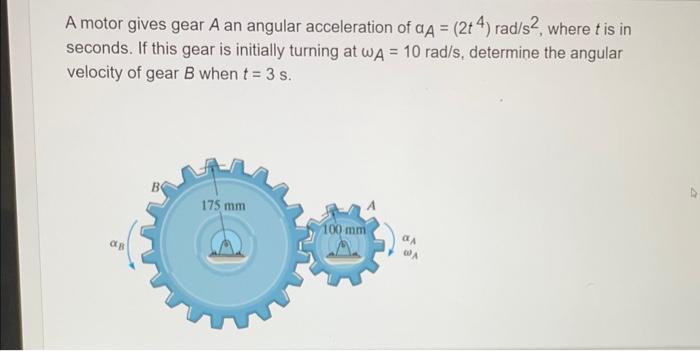 Solved A motor gives gear A an angular acceleration of | Chegg.com