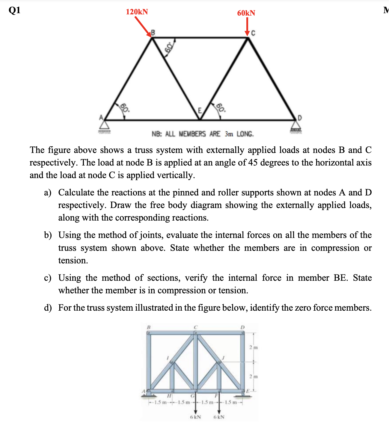 Solved The figure above shows a truss system with externally | Chegg.com
